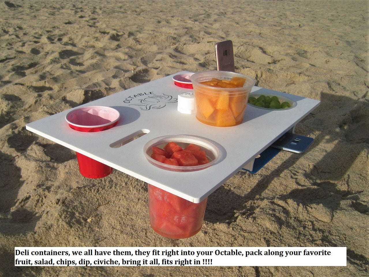 Octable Beach Table octopus octables sand cell phones, red cups,